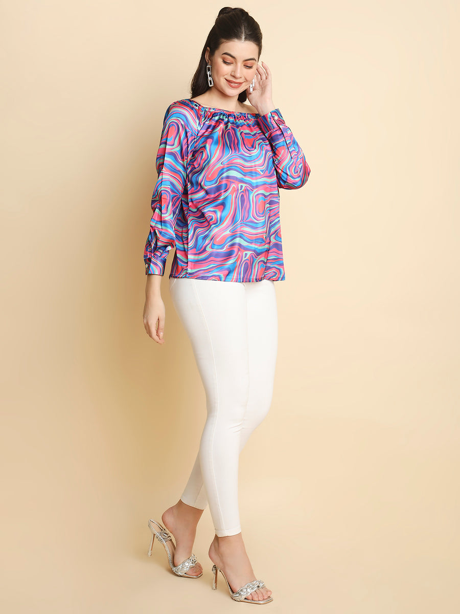 Dash Of A Dopamine Abstract Print Off Shoulder Top For Women | Trendy ...